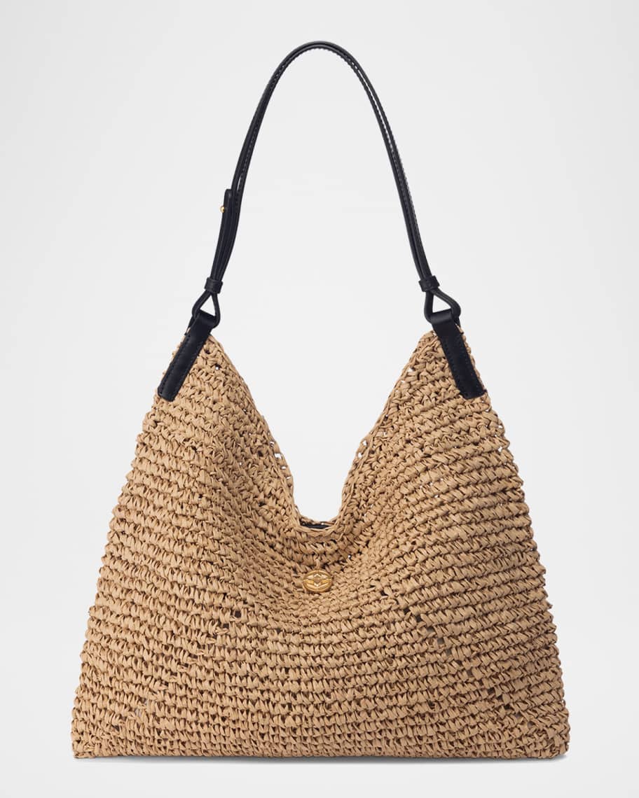 Oryany Triangle Crochet Raffia Shoulder Bag | Neiman Marcus