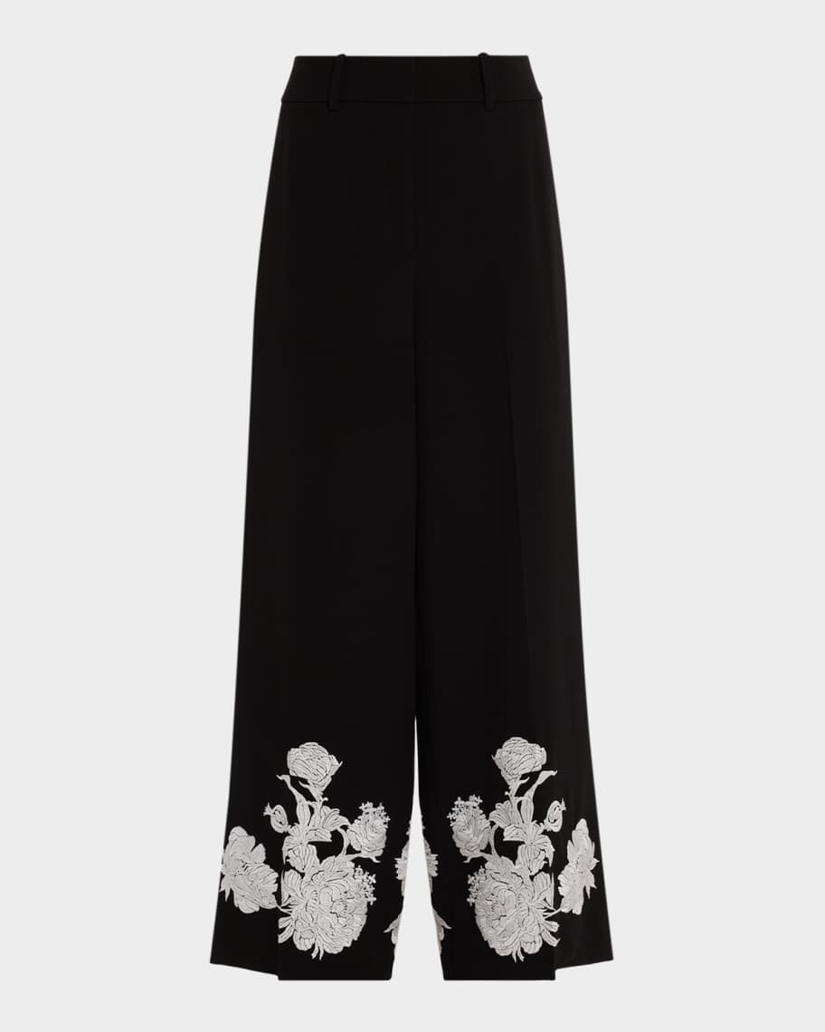 Elie Tahari The Isla Embroidered Wide-Leg Pants | Neiman Marcus