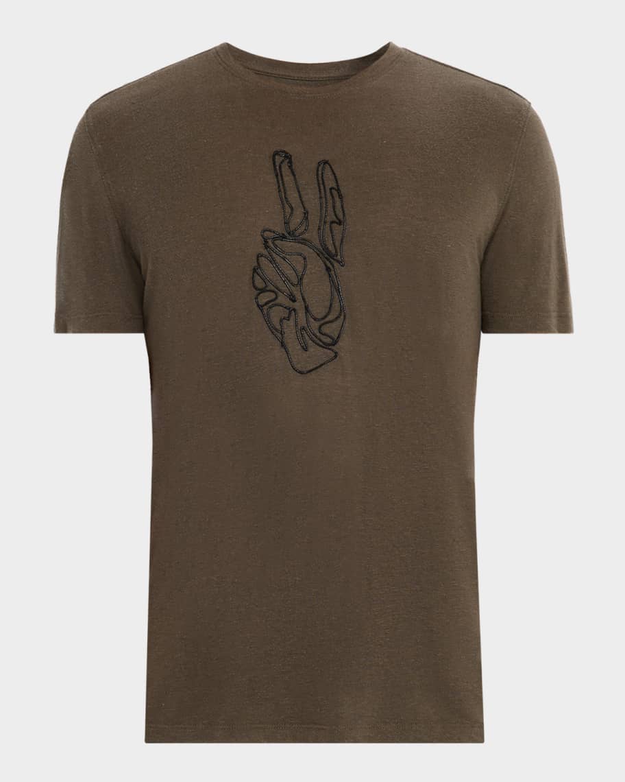 John Varvatos Men's Cording Peace Sign Crewneck T-Shirt | Neiman Marcus