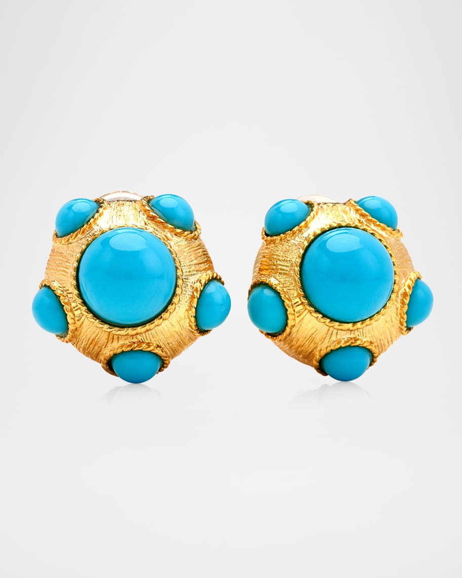 Kenneth Jay Lane Turquoise Resin Cabochon Clip-On Earrings | Neiman Marcus