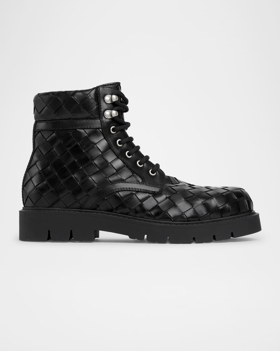 Bottega Veneta Men's Haddock Intrecciato Calfskin Lace-Up Boots ...