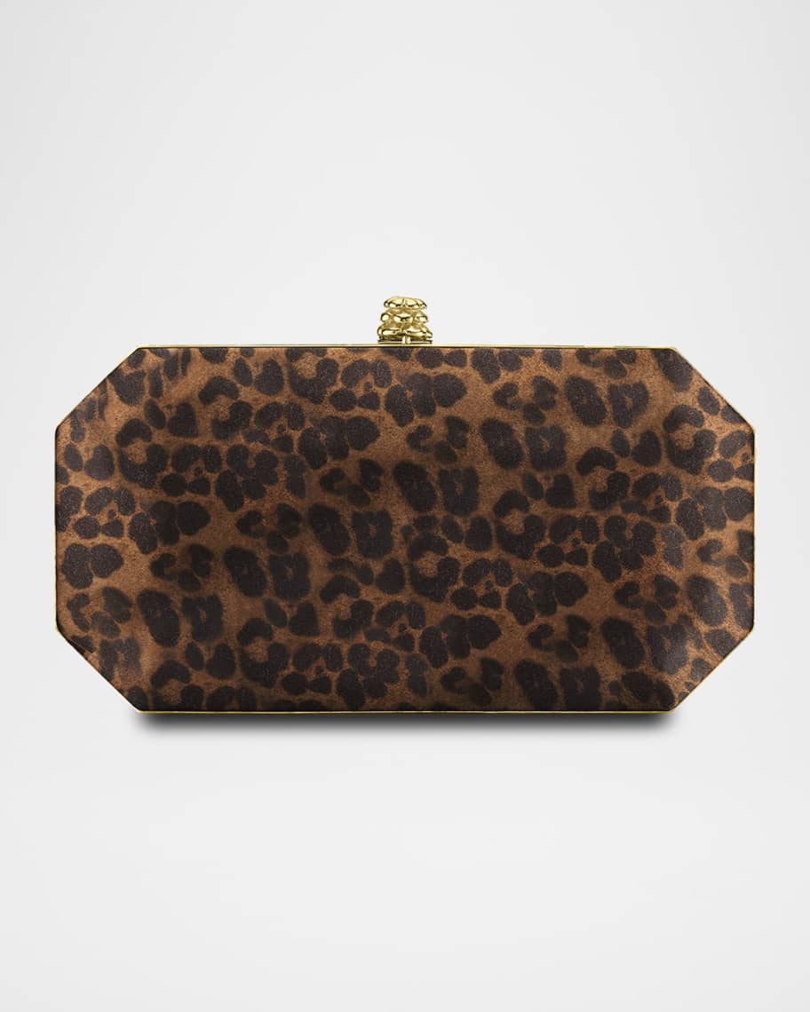 Tyler Ellis Perry Small Leopard-Print Satin Clutch Bag | Neiman Marcus
