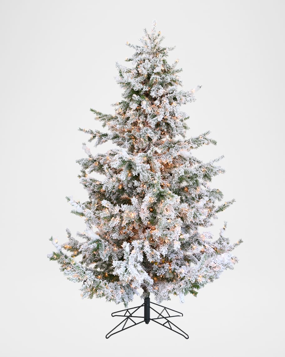 Winward Home Deluxe Flocked Asheville Pine 9.5' Pre-Lit Christmas Tree ...