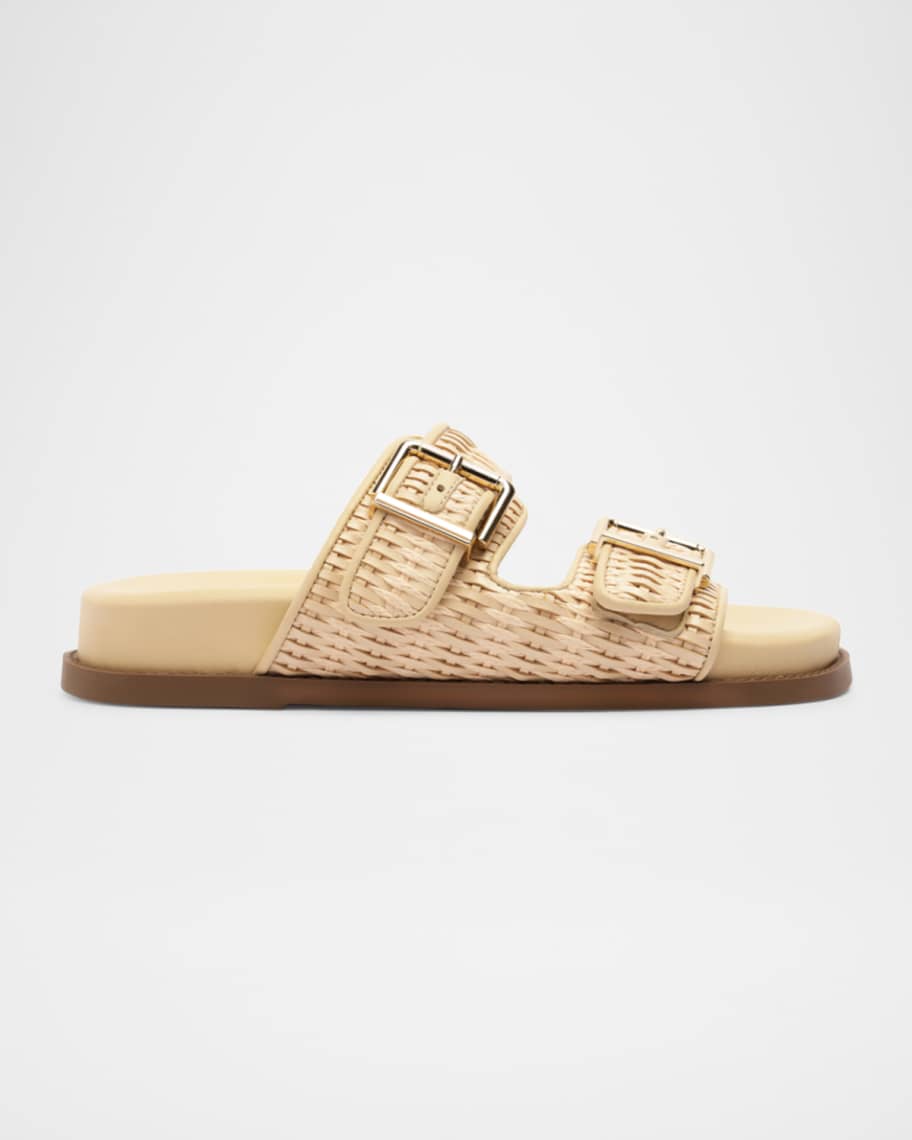 Schutz Naomi Woven Dual-Buckle Slide Sandals | Neiman Marcus