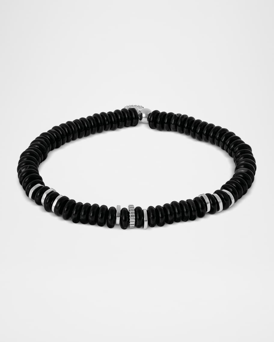 Tateossian Men's Sterling Silver Disc Gear and Black Agate Beaded ...