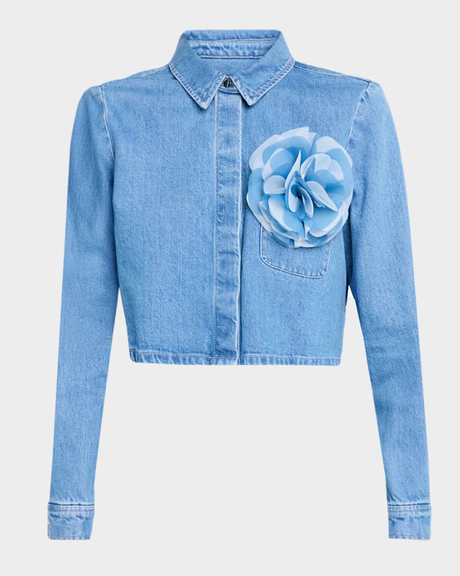 Toccin Jilly Cropped Denim Flower Blouse | Neiman Marcus