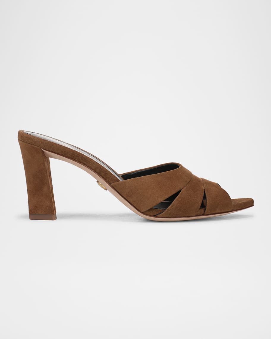 Veronica Beard Cassiel Suede Peep-Toe Slide Sandals | Neiman Marcus