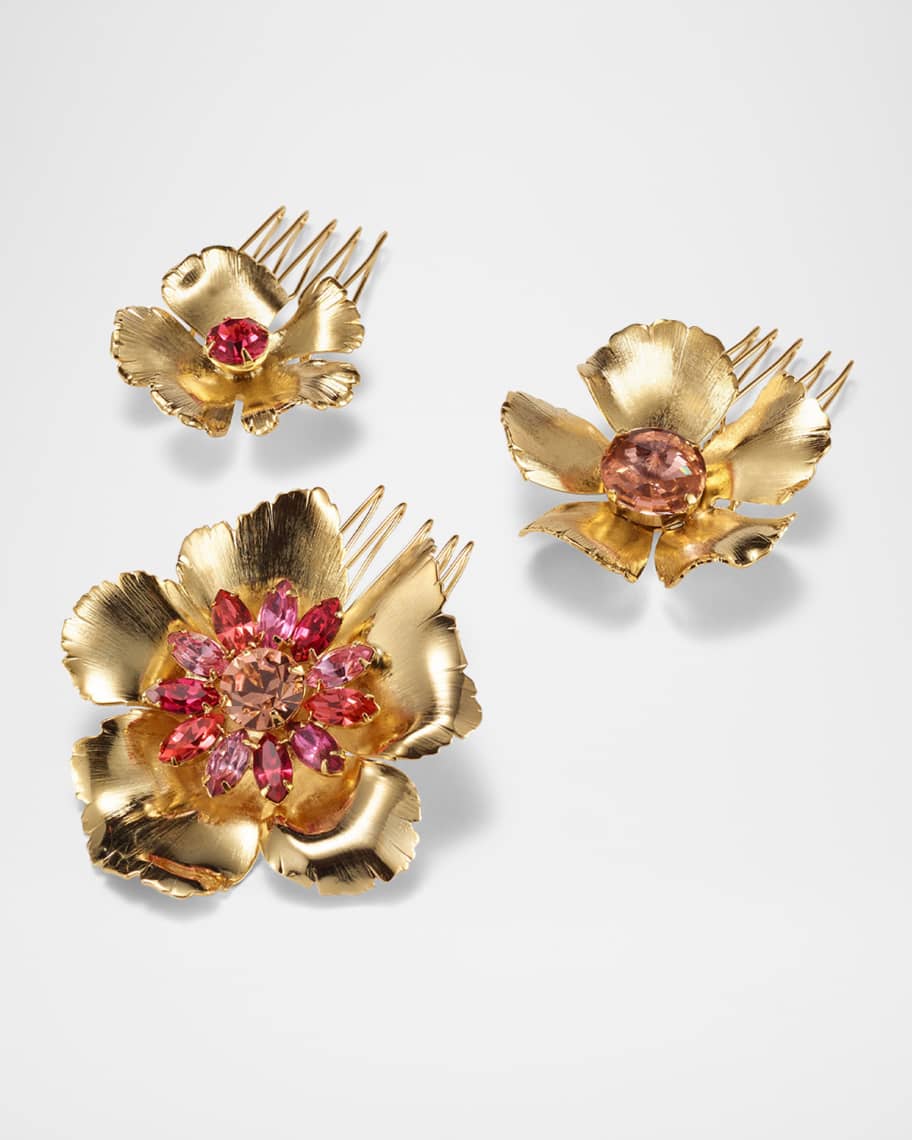 Lelet Ny Eden Crystal Flower Combs, Set of 3 | Neiman Marcus