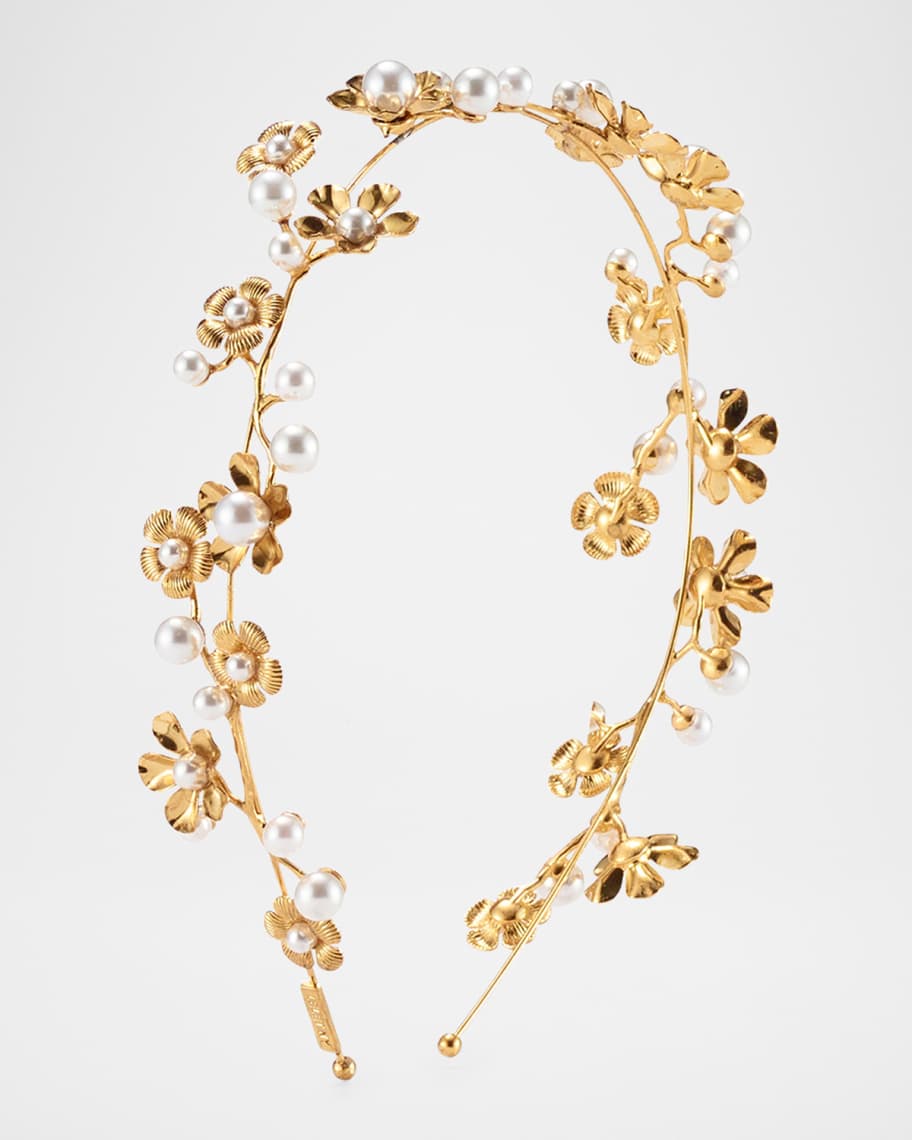 Lelet Ny Brynn Floral Faux Pearl Strand Headband | Neiman Marcus