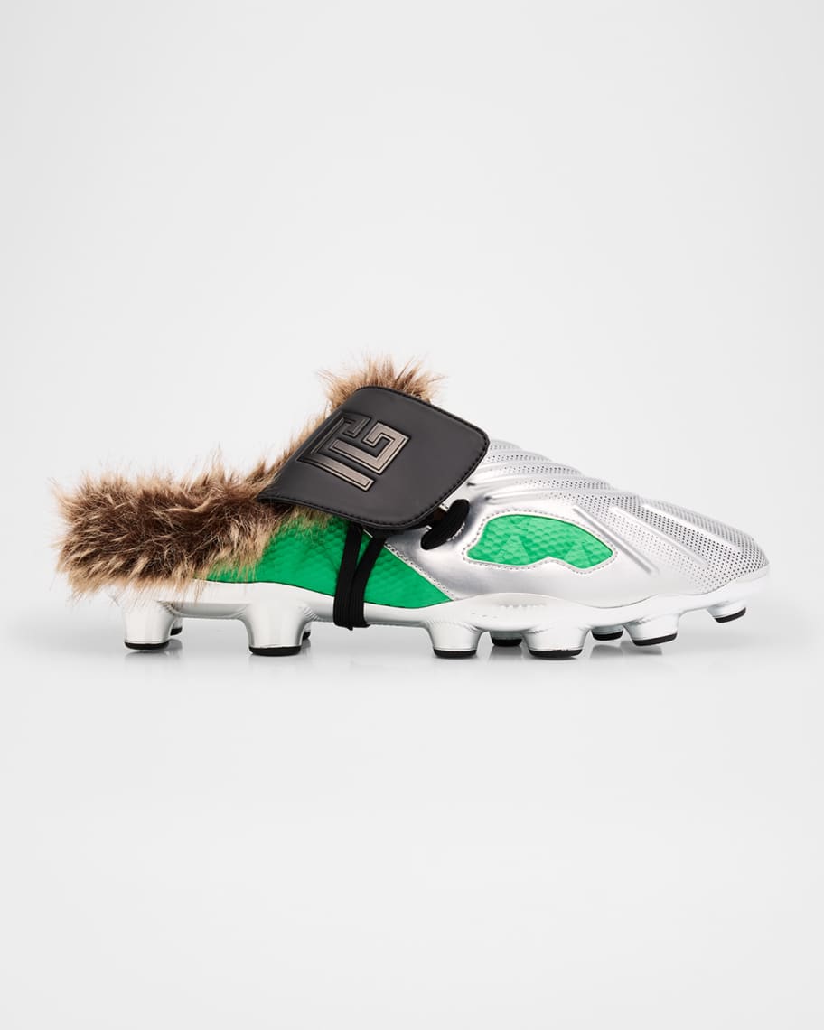 Balmain Men's Half Time Faux Fur-Lined Mules | Neiman Marcus