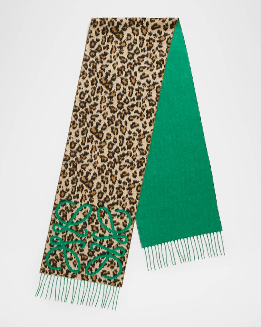 Loewe Anagram Leopard-Print Cashmere Scarf | Neiman Marcus