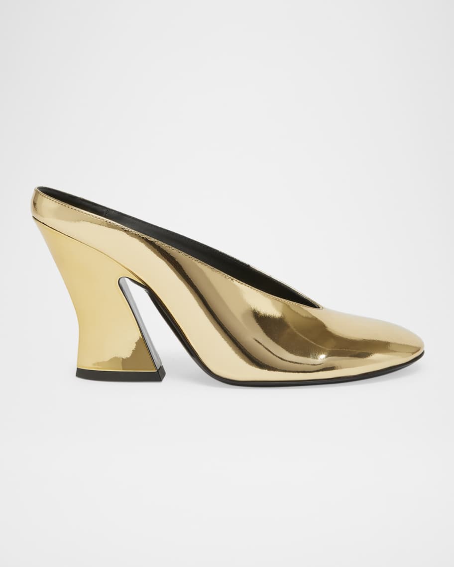 Givenchy Metallic Leather Sculpted Block-Heel Mules | Neiman Marcus