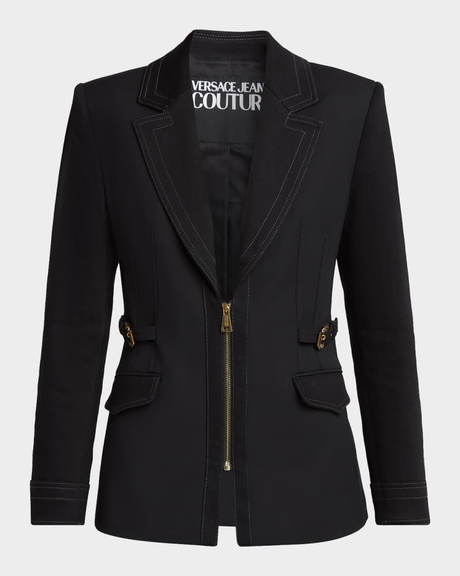 Versace Jeans Couture Zip-Front Denim Buckle Jacket | Neiman Marcus