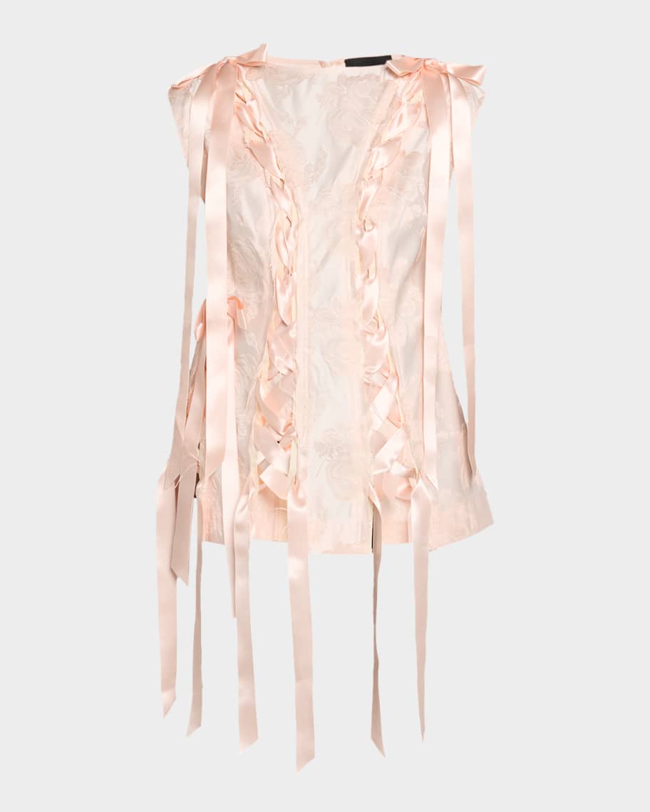 Simone Rocha Unraveling Ribbon Brocade Top | Neiman Marcus