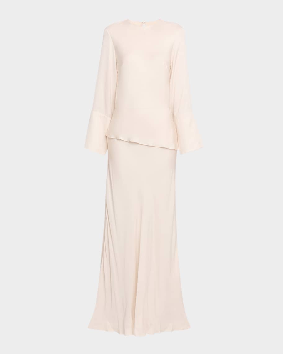 Brandon Maxwell Violet Satin Long-Sleeve Dress | Neiman Marcus