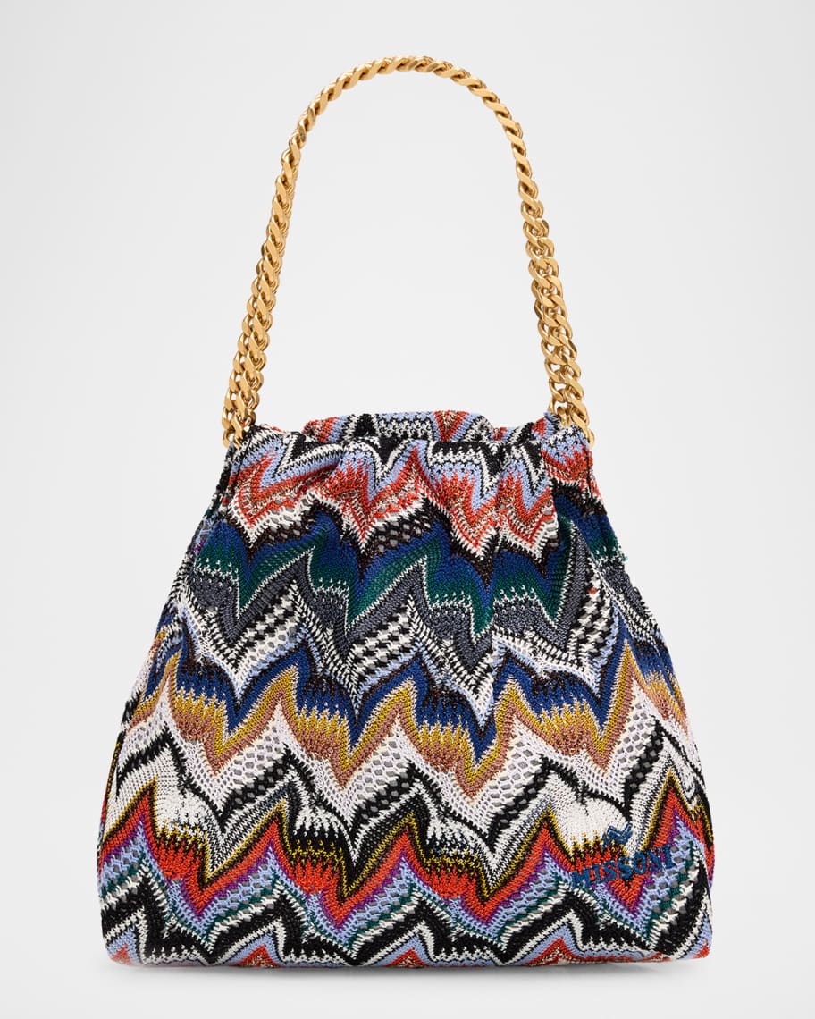 Missoni Drawstring Zigzag Knit Pouch Bag | Neiman Marcus