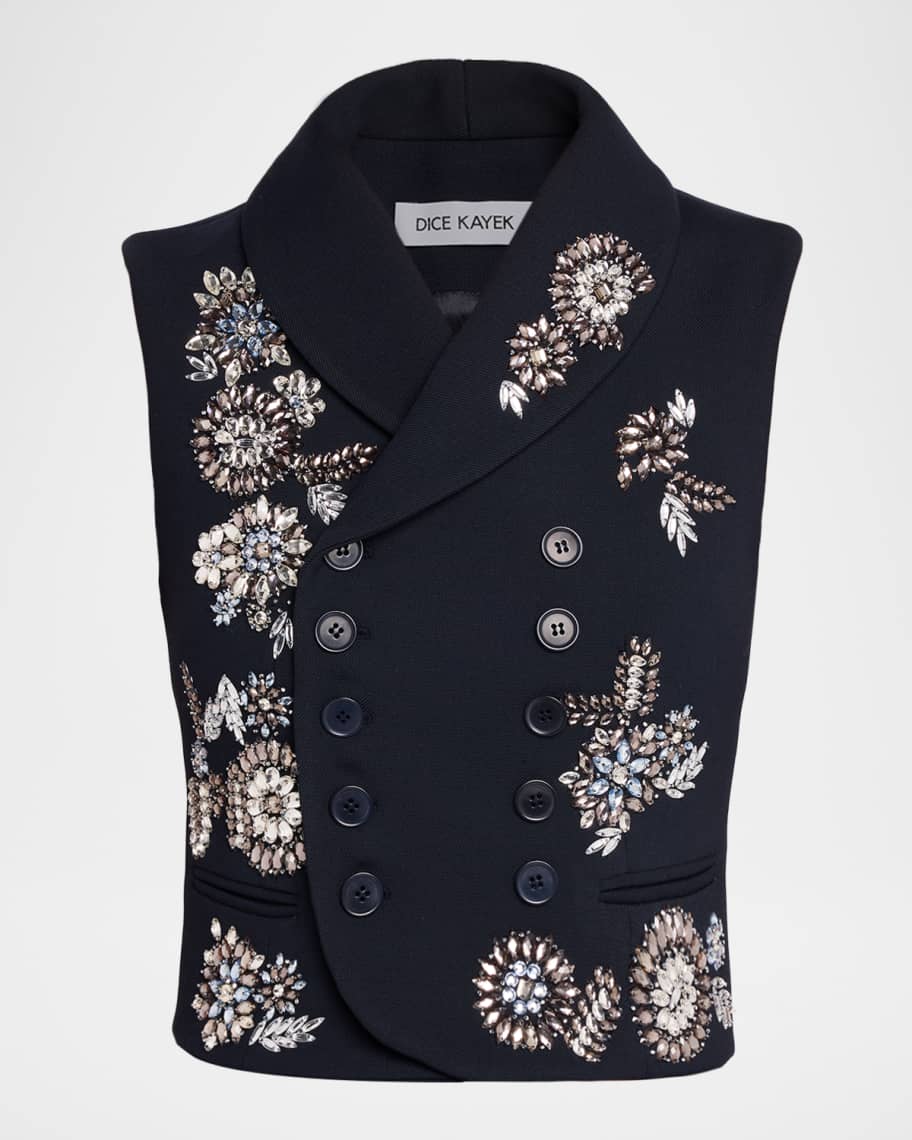 Dice Kayek Crystal Embroidered Double-Breasted Vest | Neiman Marcus