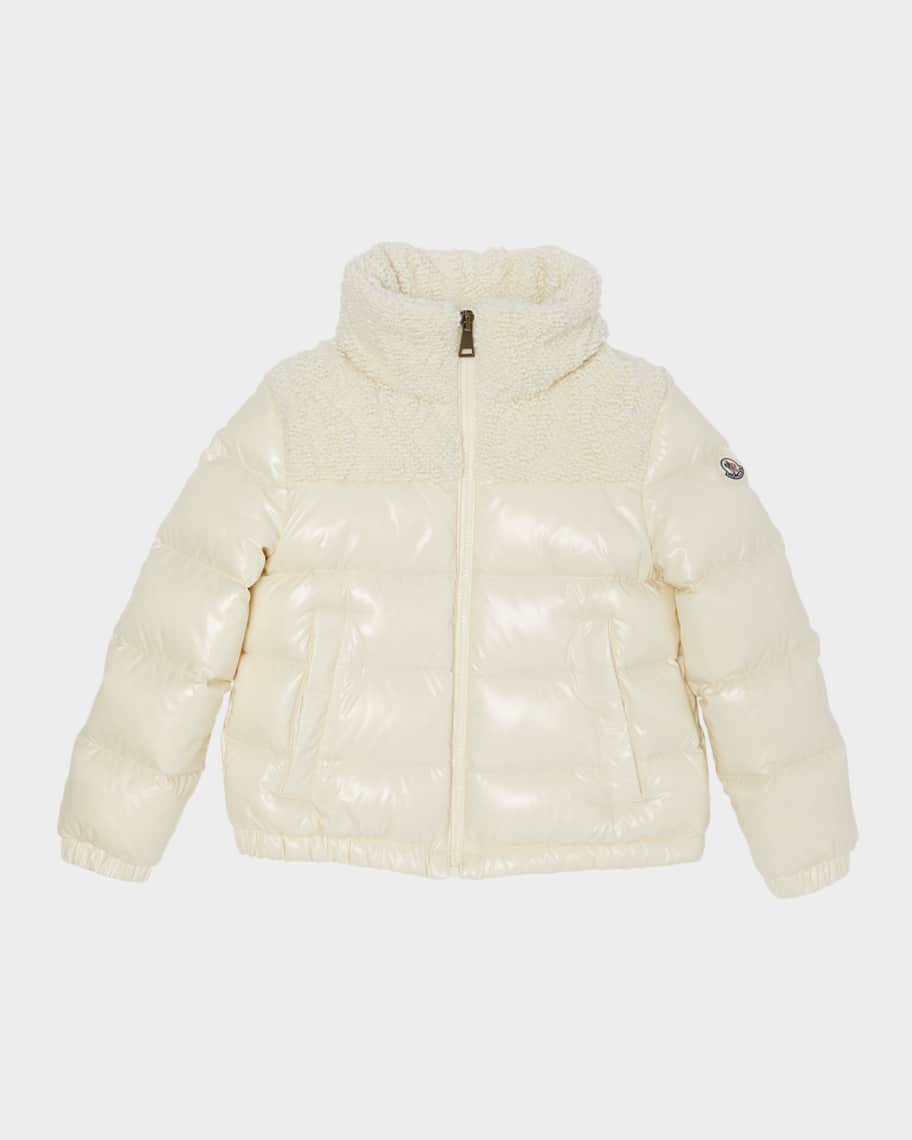 Moncler Girl's Dima Textured Yoke Down Jacket, Size 4-6 | Neiman Marcus