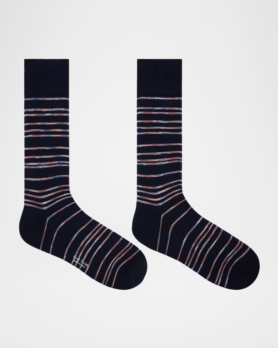 Paul Smith Men's Kew Multicolor Pinstripe Crew Socks | Neiman Marcus