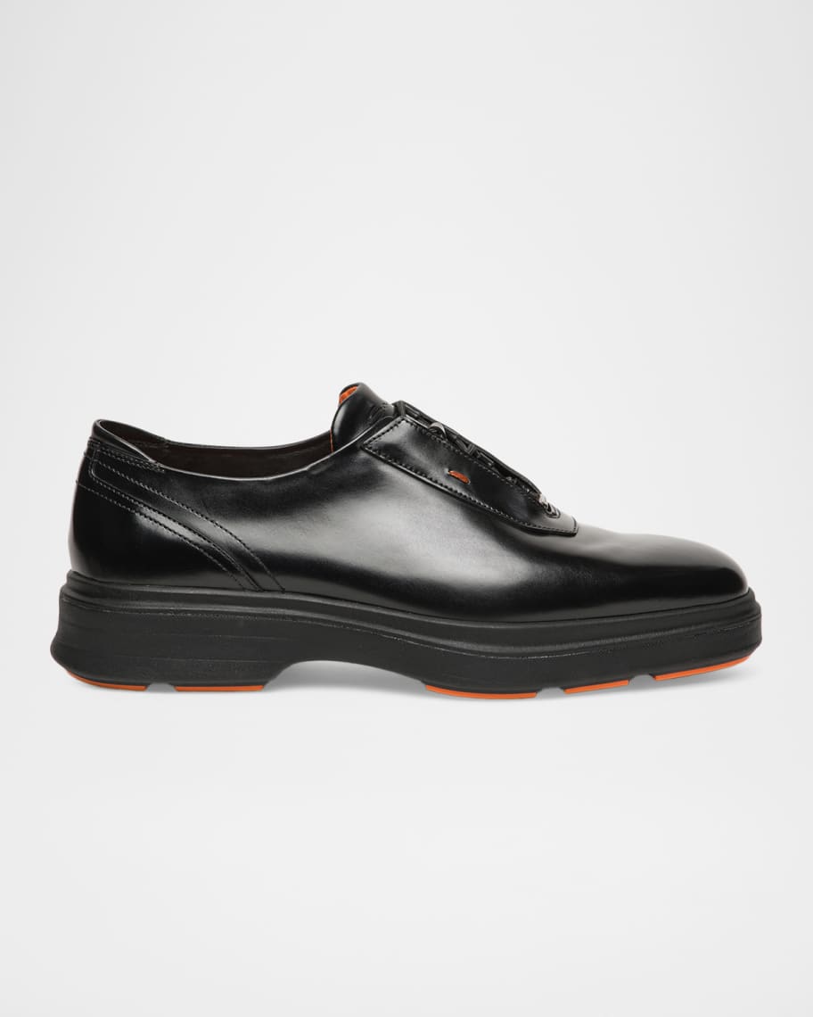 Santoni Men's Easy Leather Rubber-Sole Derby Shoes | Neiman Marcus
