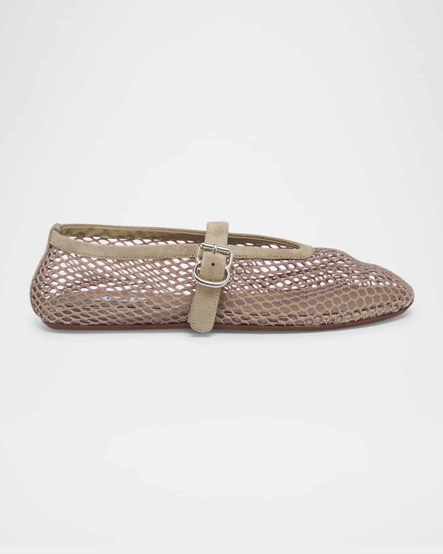 ALAIA Mesh Mary Jane Suede Ballerina Flats | Neiman Marcus