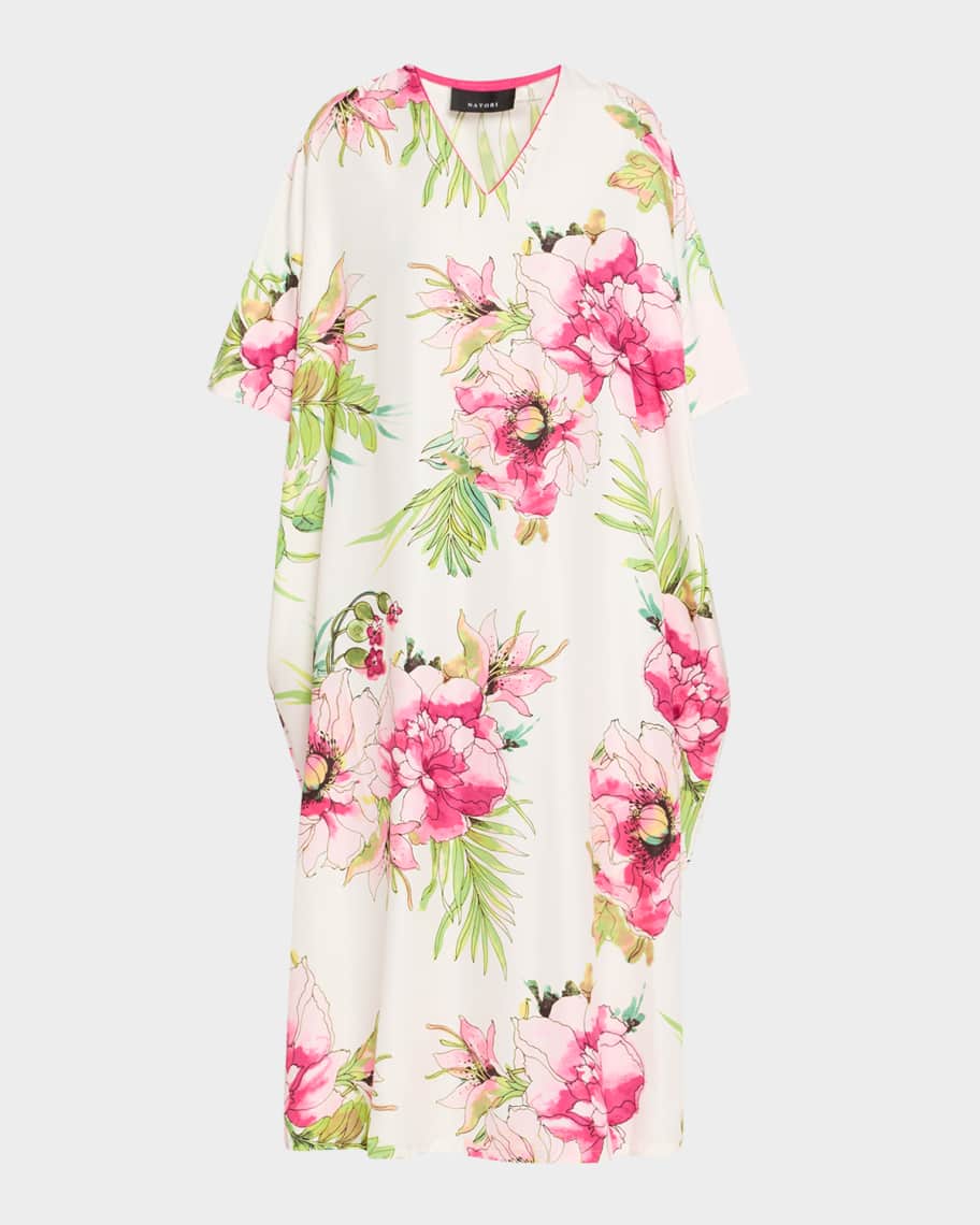 Natori Sonomi Matte Floral-Print Caftan | Neiman Marcus