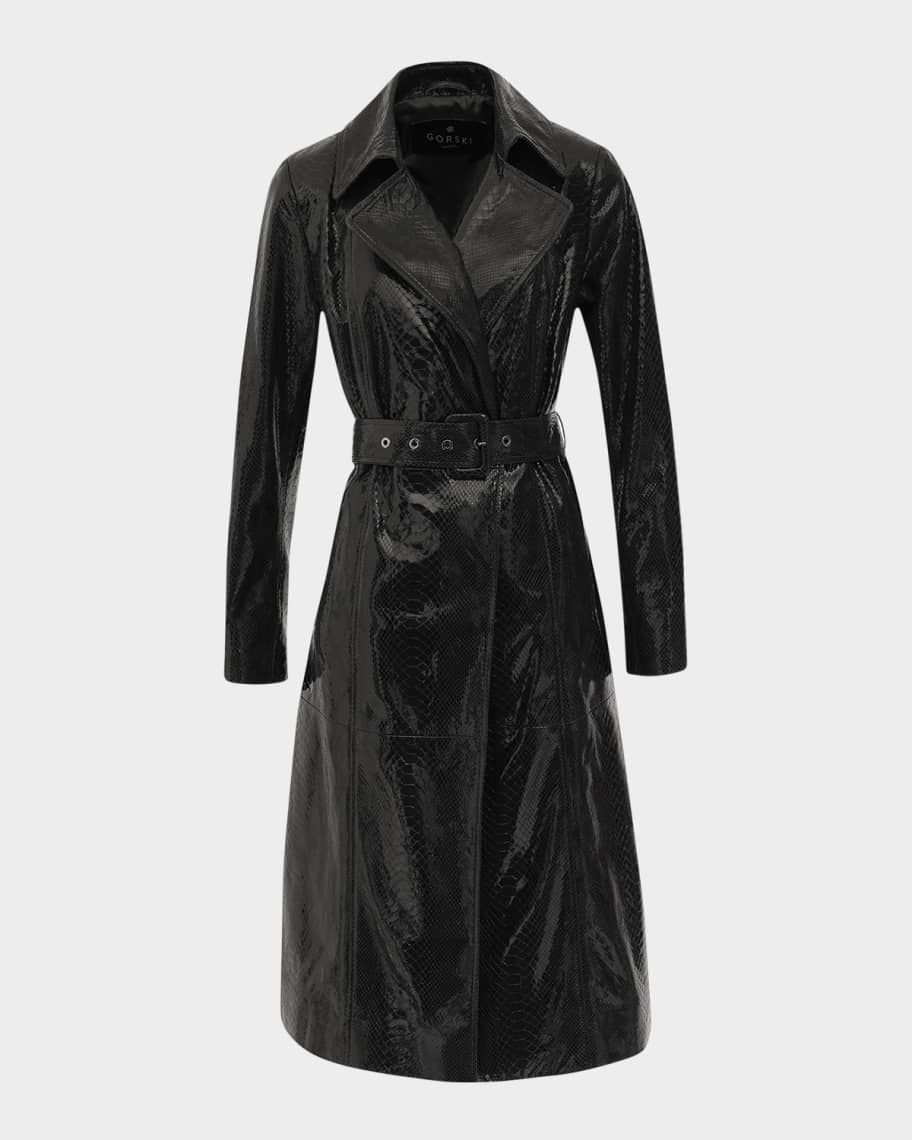 Gorski Python-Embossed Metis Suede Belted Trench Coat | Neiman Marcus
