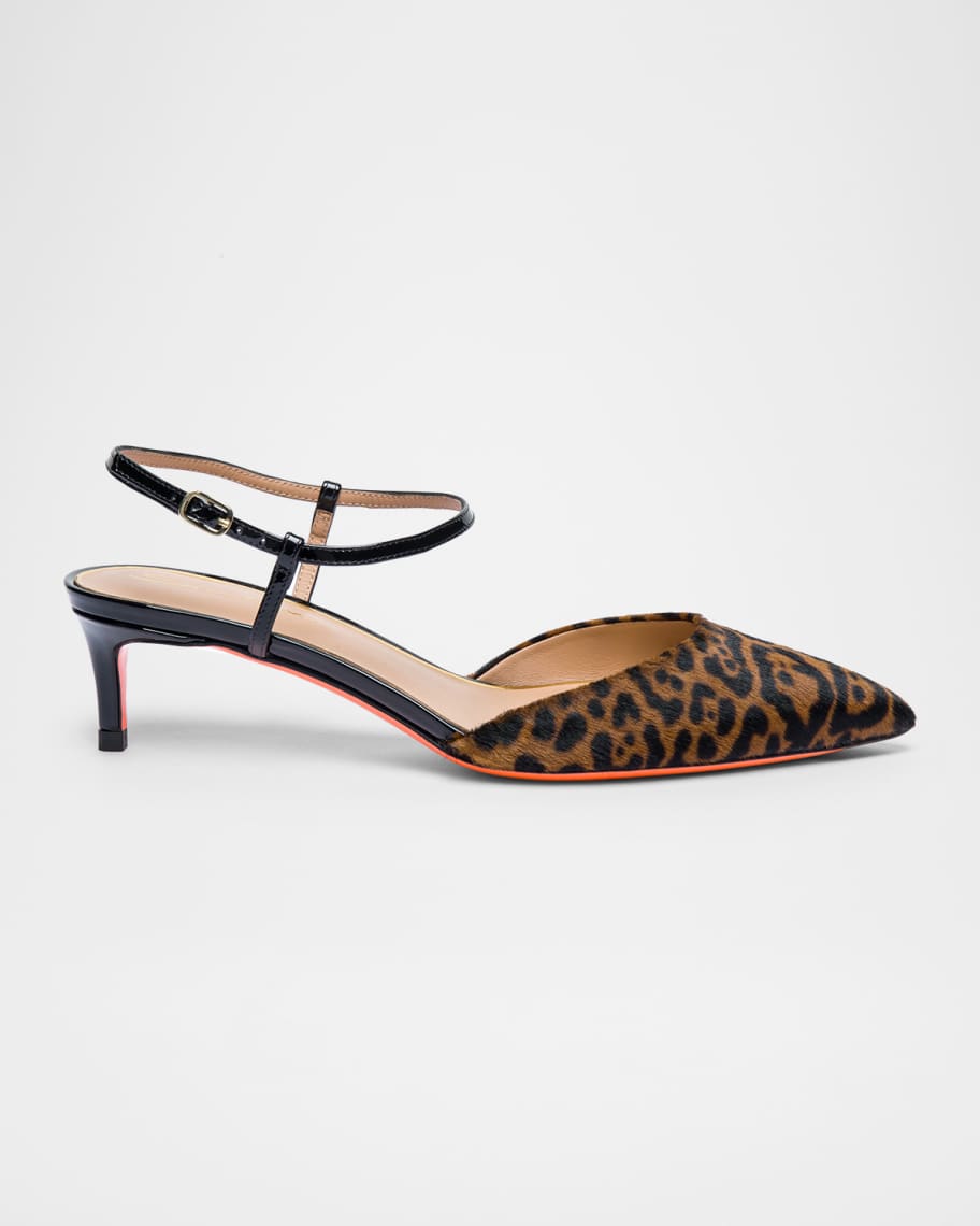 Santoni Leopard Open-Back Kitten Heel Pumps | Neiman Marcus