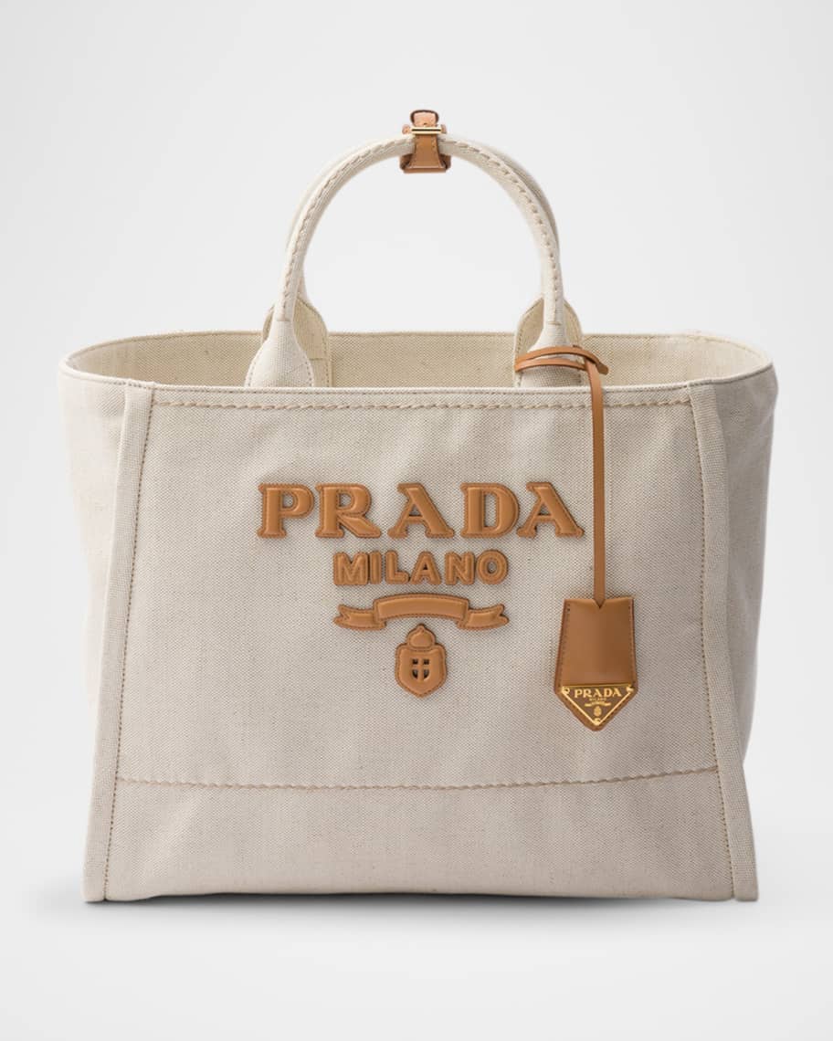 Prada Logo Canvas Tote Bag | Neiman Marcus
