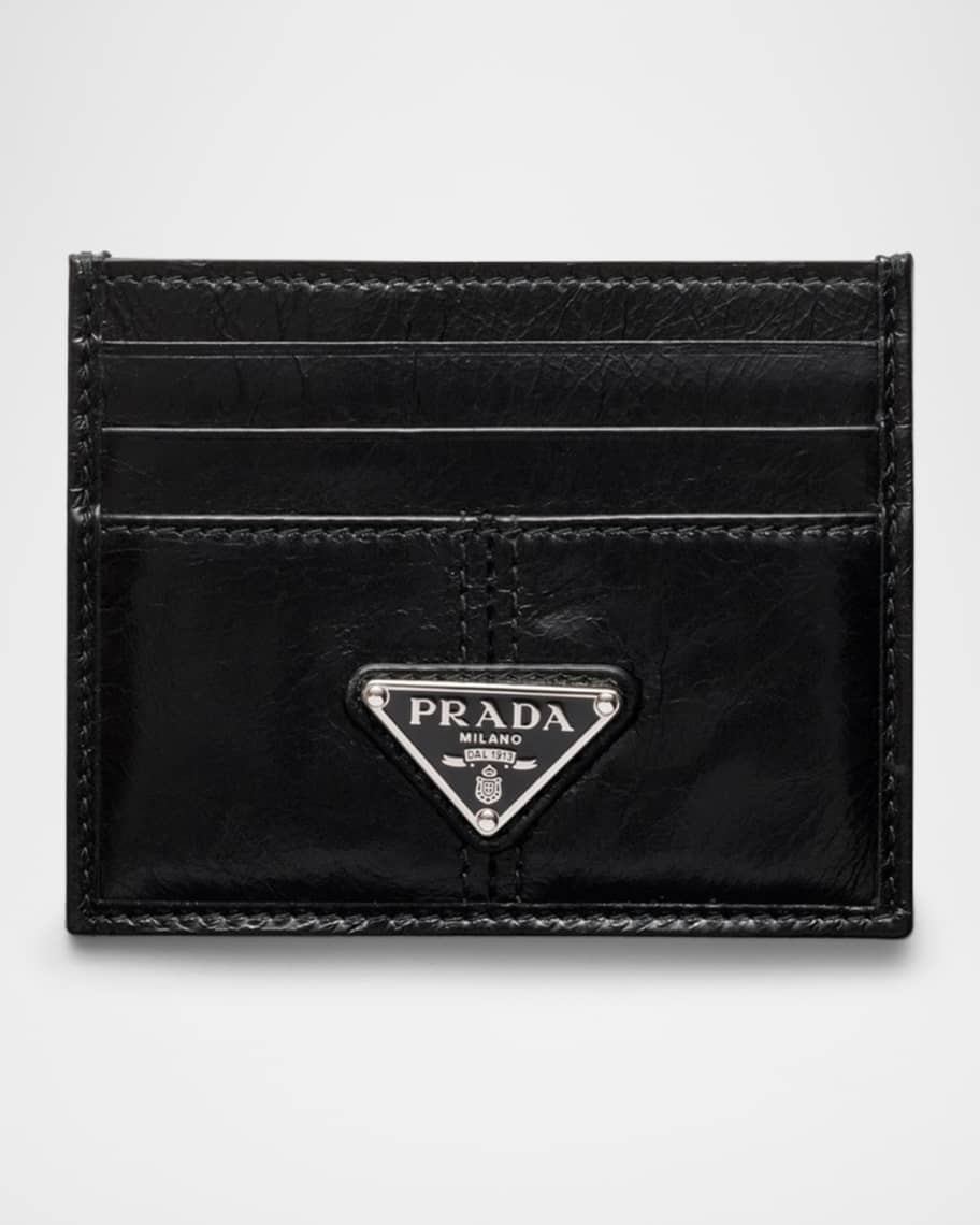 Prada Men's Crinkle Leather Card Case | Neiman Marcus