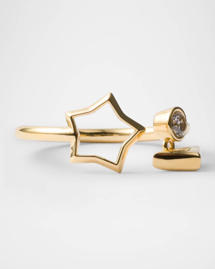 Prada Heart Crystal Brass Open Ring | Neiman Marcus
