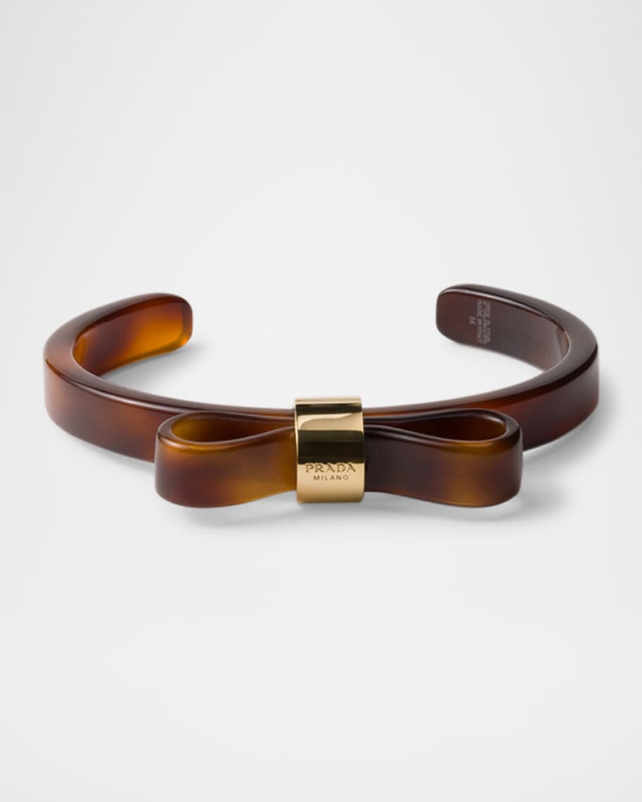 Prada Tortoiseshell Bow Bangle Bracelet | Neiman Marcus