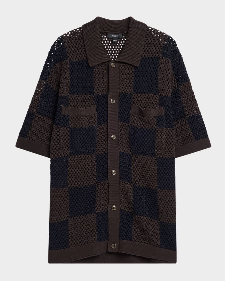 Reiss Men's Alfred Checkered Crochet Short-Sleeve Shirt | Neiman Marcus