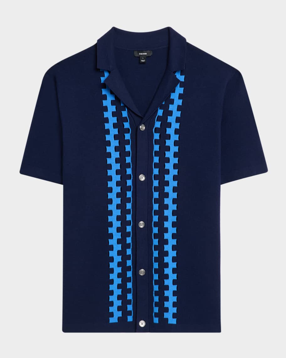 Reiss Men's Addington Geometric-Stripe Knit Camp Shirt | Neiman Marcus