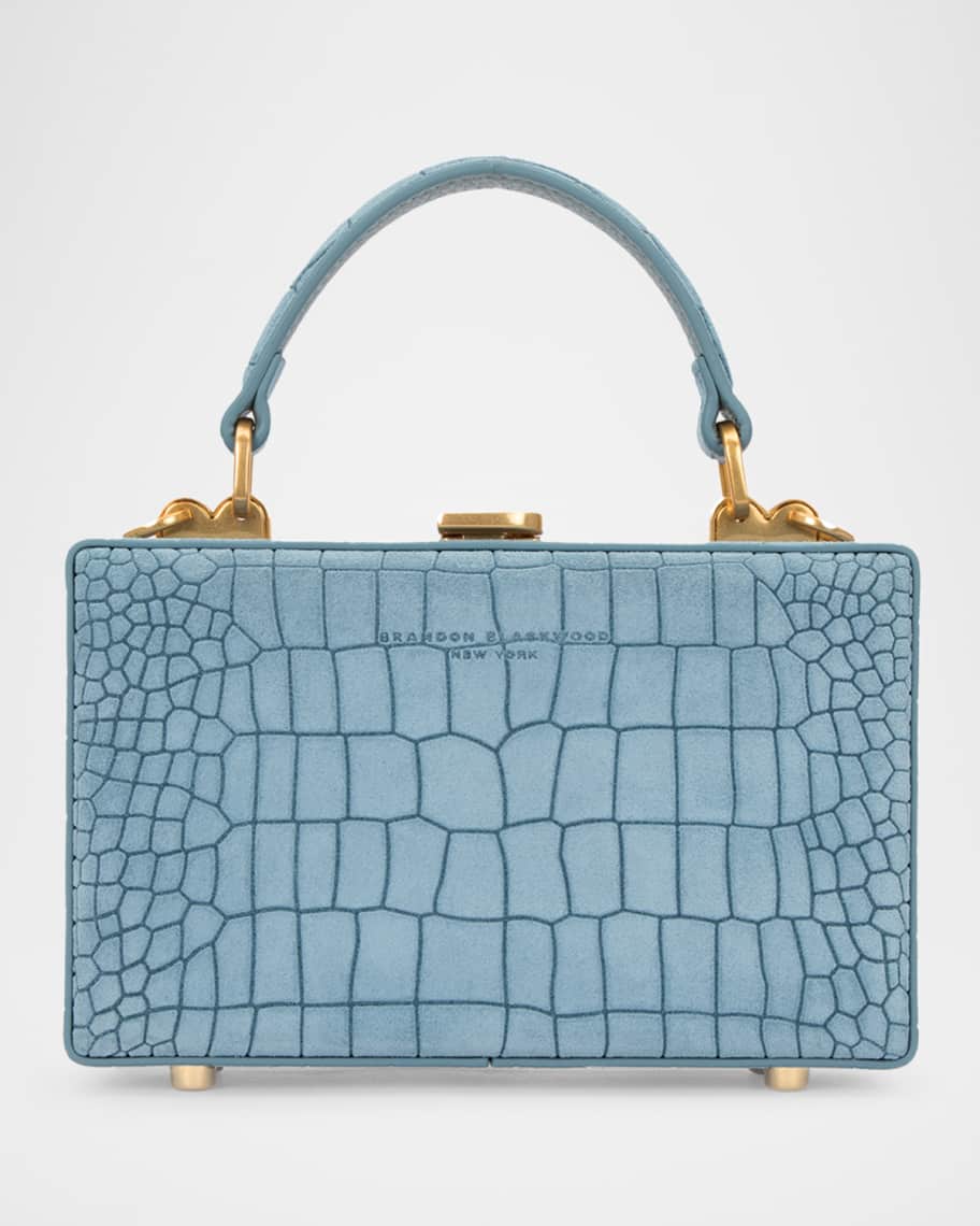 Brandon Blackwood Croc-Embossed Suede Crossbody Bag | Neiman Marcus
