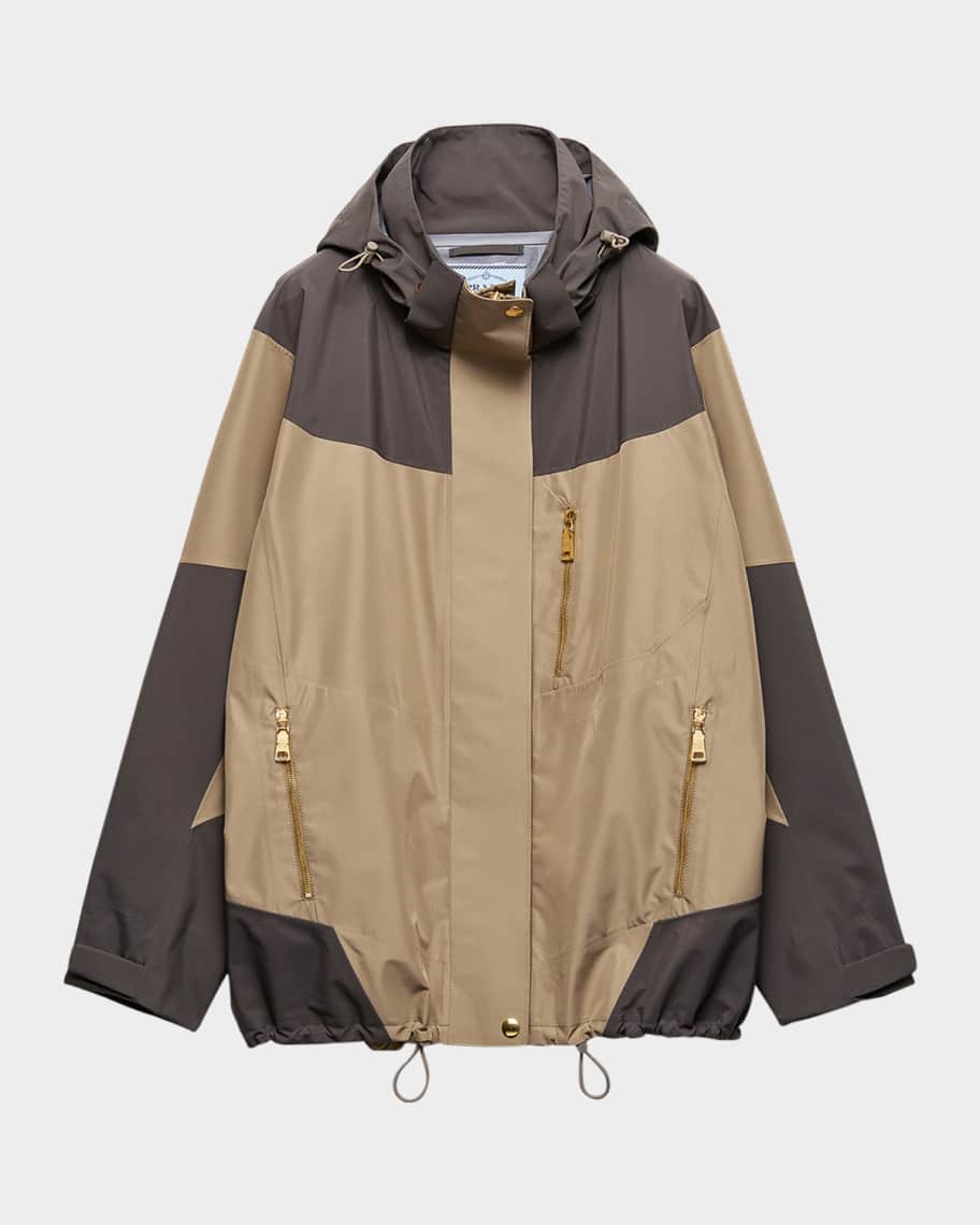 Prada Colorblock Technical Fabric Hooded Jacket | Neiman Marcus