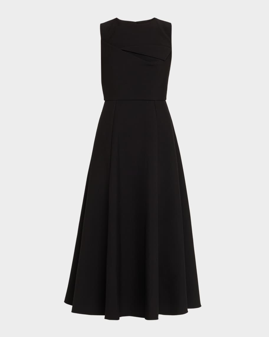 Roland Mouret Sleeveless Origami Draped Crepe Midi Dress | Neiman Marcus