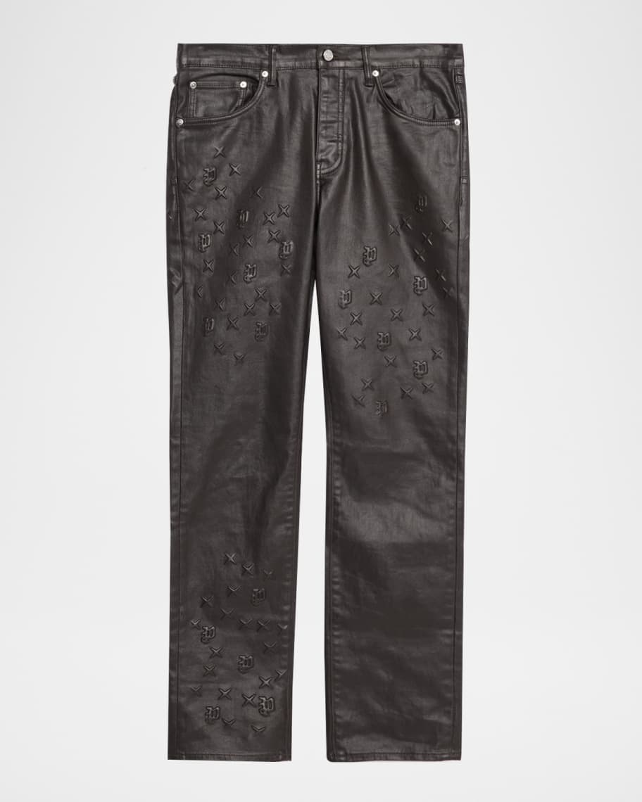PURPLE Men's Monogram Embossed Five-Pocket Skinny Jeans | Neiman Marcus