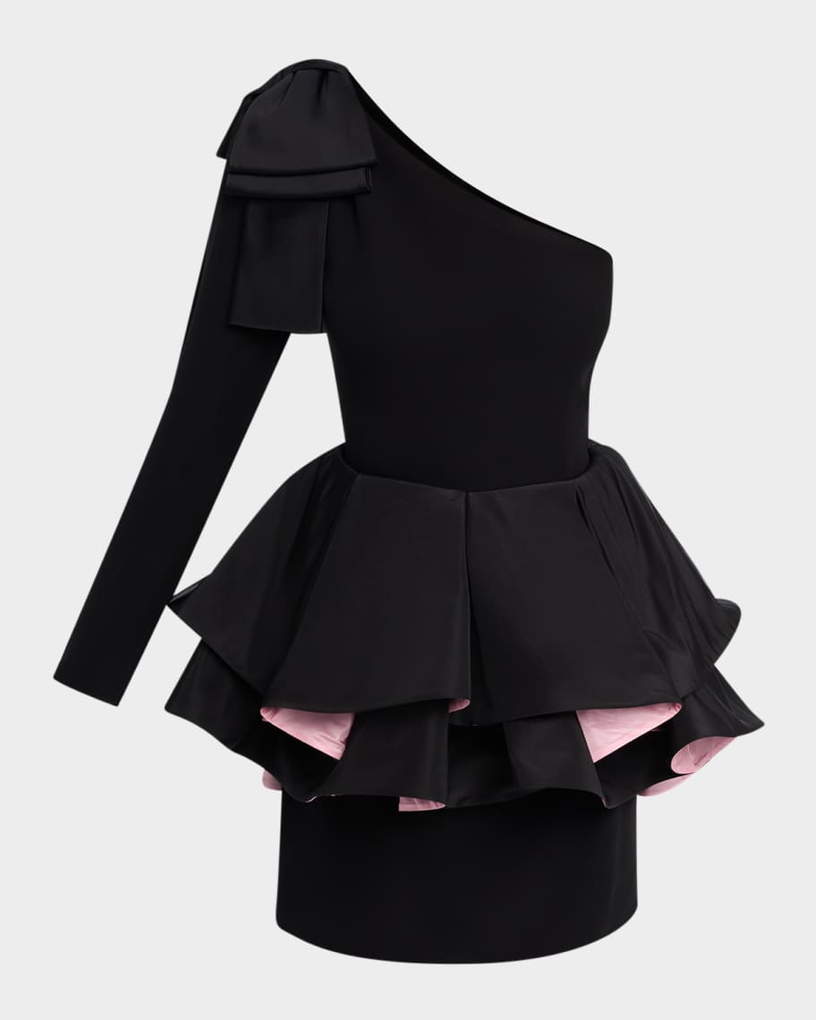 Valentino Garavani One-Shoulder Long-Sleeve Ruffle Mini Dress | Neiman ...