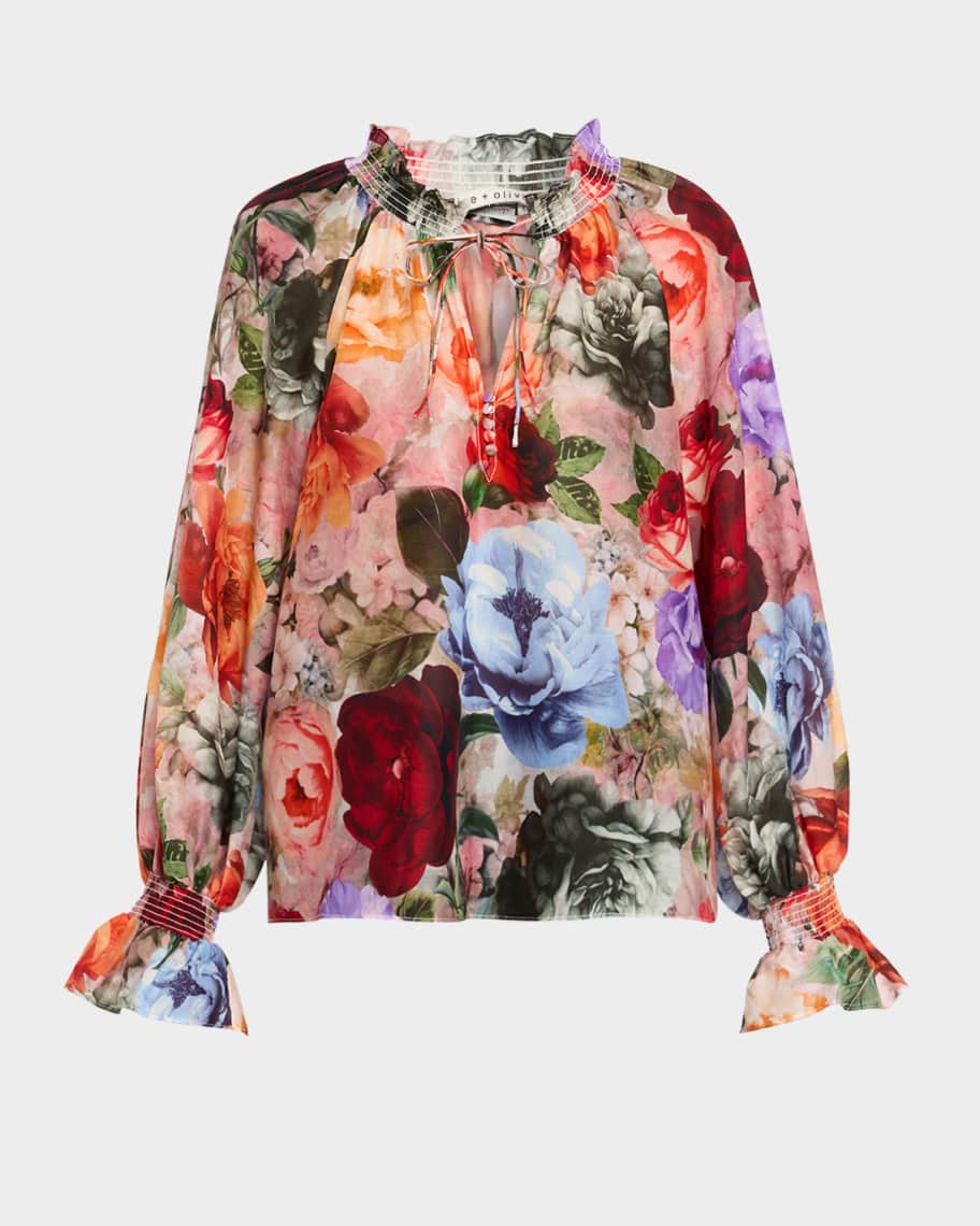 ALICE + OLIVIA Norah Tie-Neck Peasant Blouse | Neiman Marcus