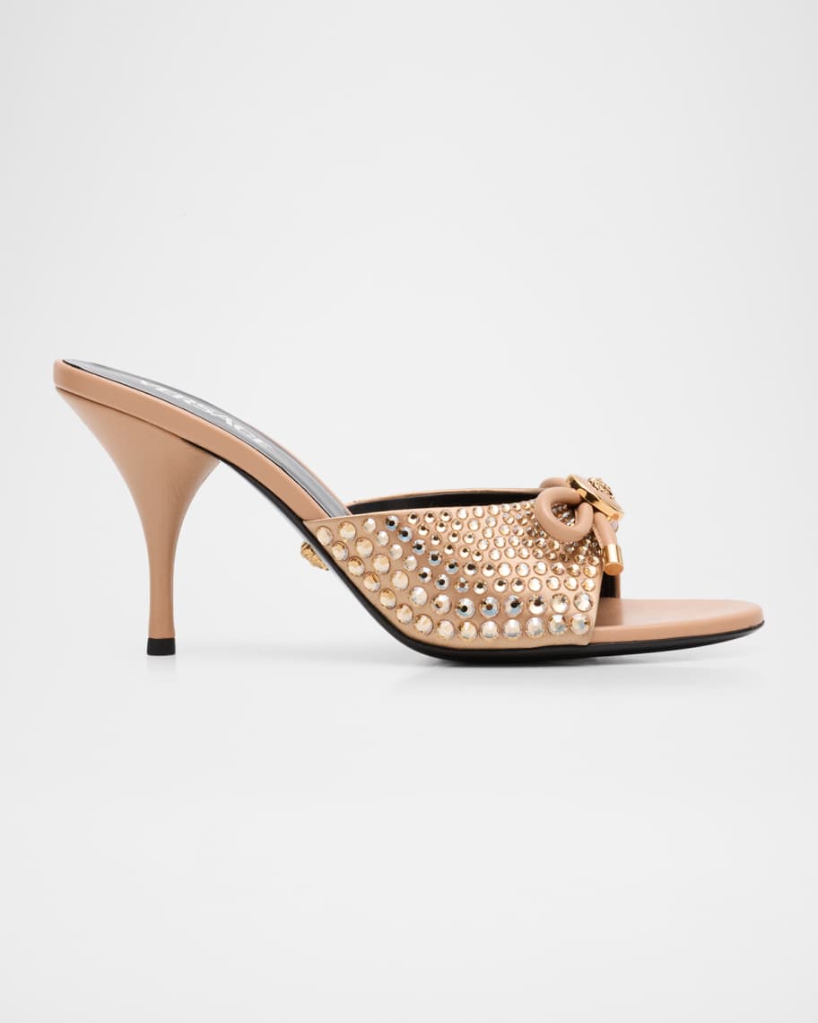 Versace 85mm Opera Bow Embellished Leather Mule Pumps | Neiman Marcus