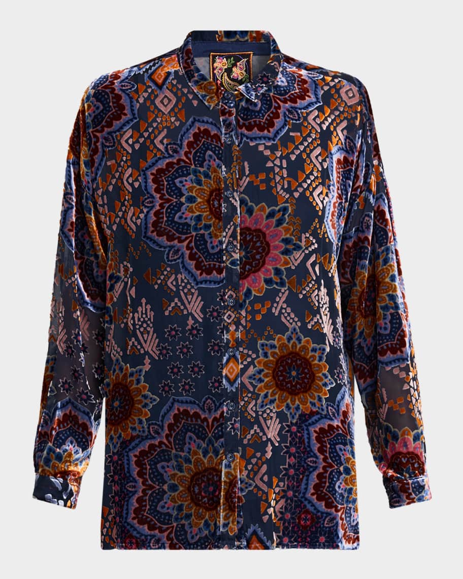 Johnny Was Audrey Oversized Floral Burnout Boyfriend Shirt | Neiman Marcus