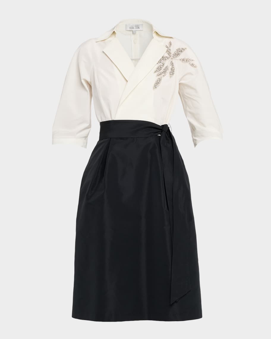 Rickie Freeman for Teri Jon Crystal-Embellished Bicolor Shirtdress ...
