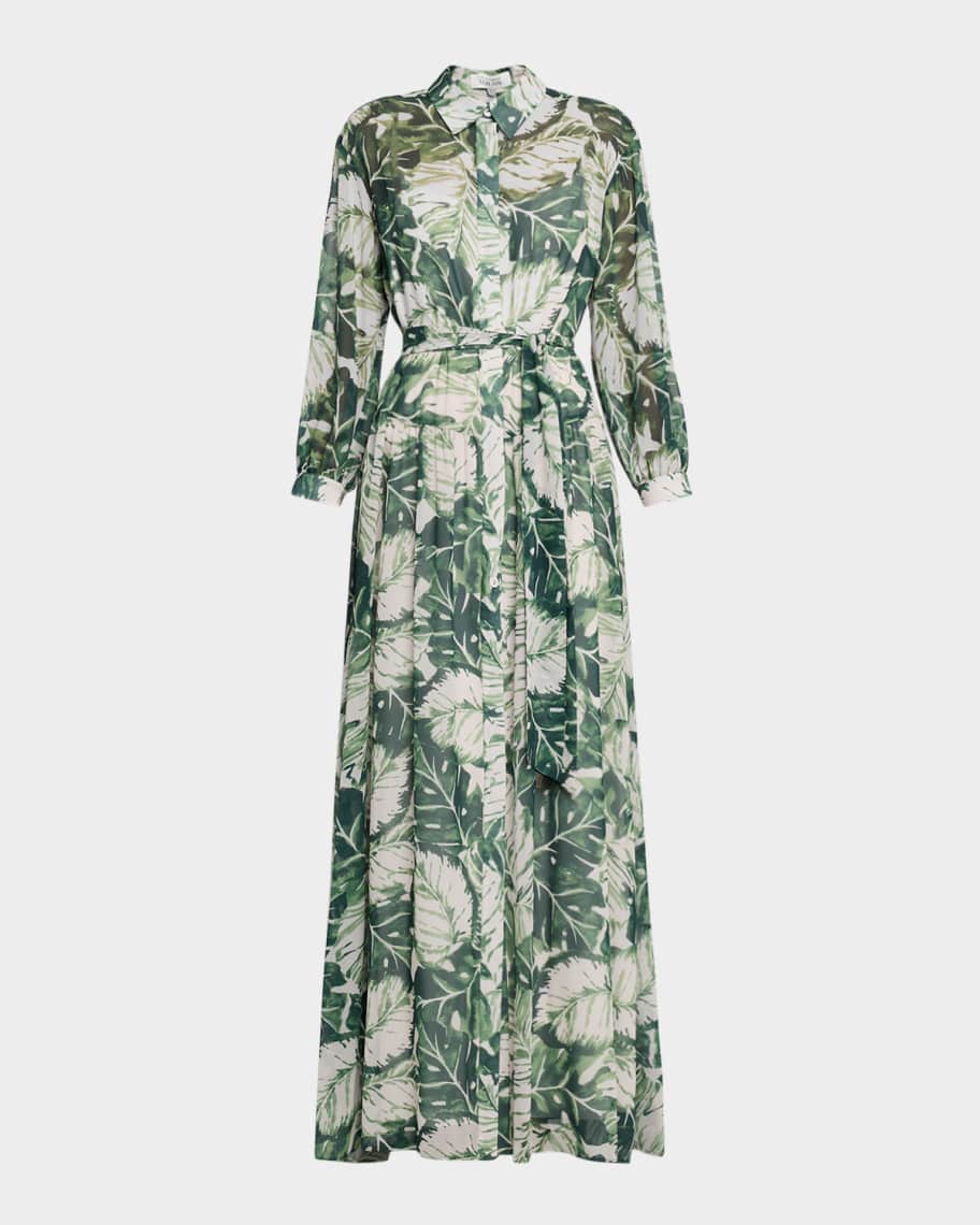 Rickie Freeman for Teri Jon Botanical-Print Chiffon Shirt Gown | Neiman ...