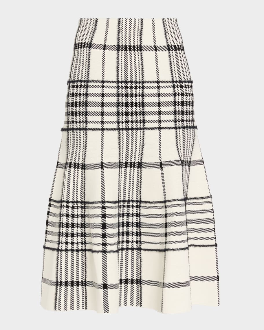 Brandon Maxwell Rory Check Flare Midi Skirt | Neiman Marcus