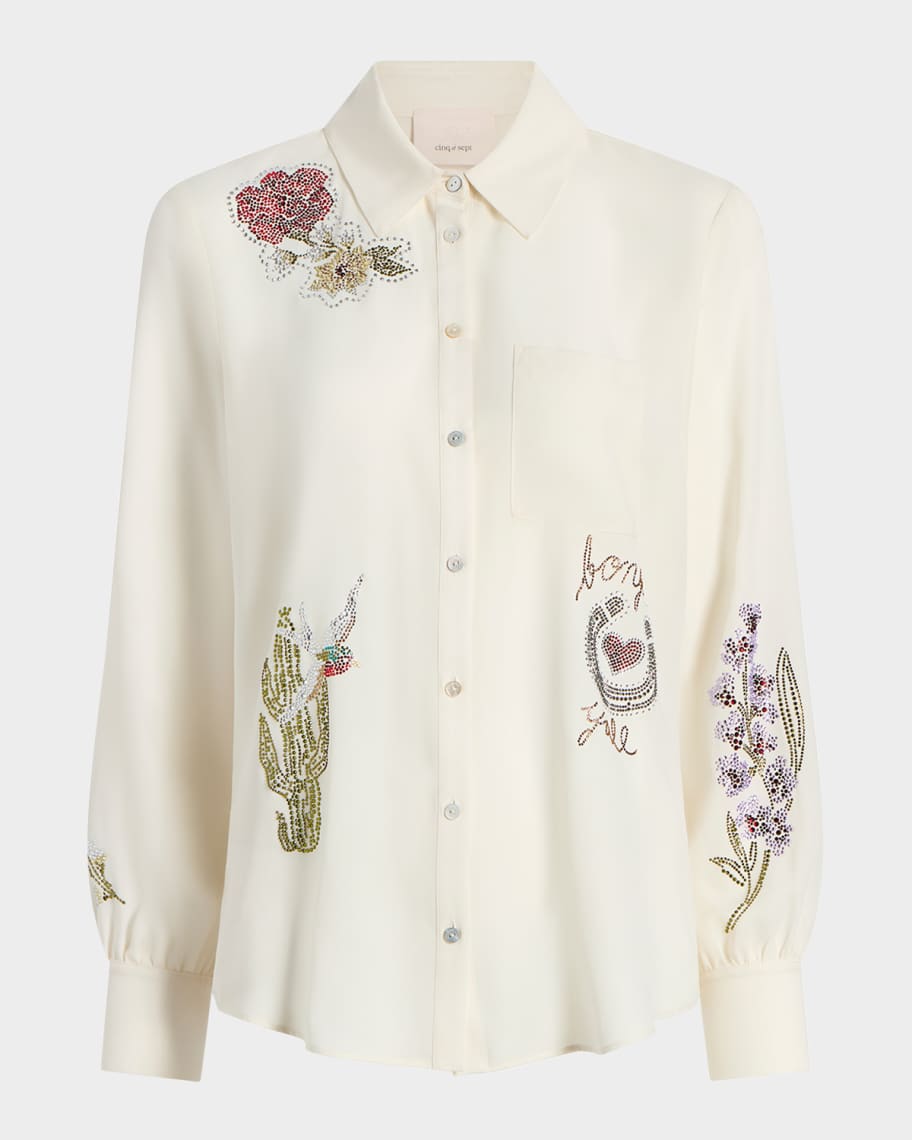 Cinq a Sept Blanche Long-Sleeve Western Amour Top | Neiman Marcus
