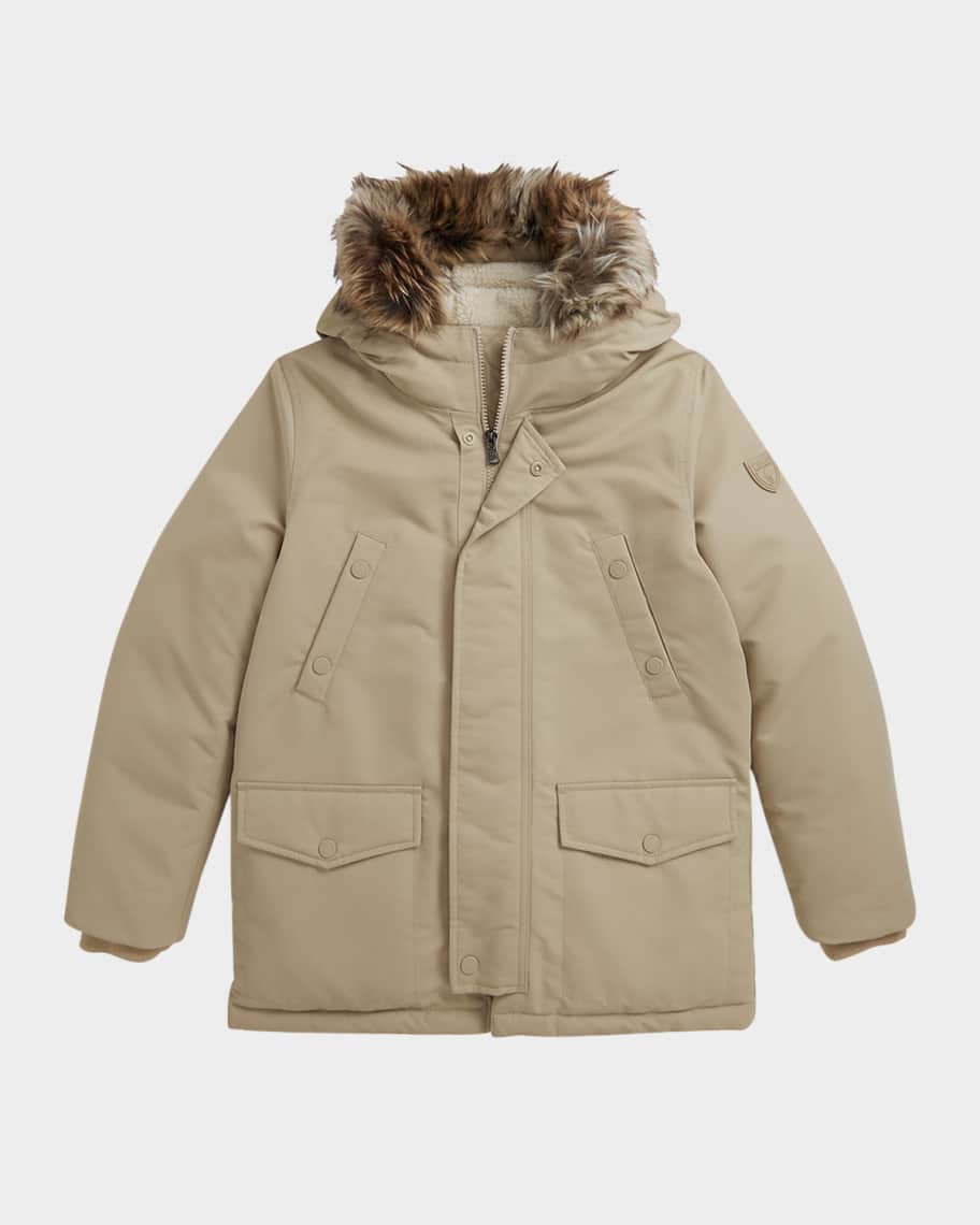 Polo Ralph Lauren Boy's Faux-Fur Trim Down Parka Jacket, Size S-XL ...