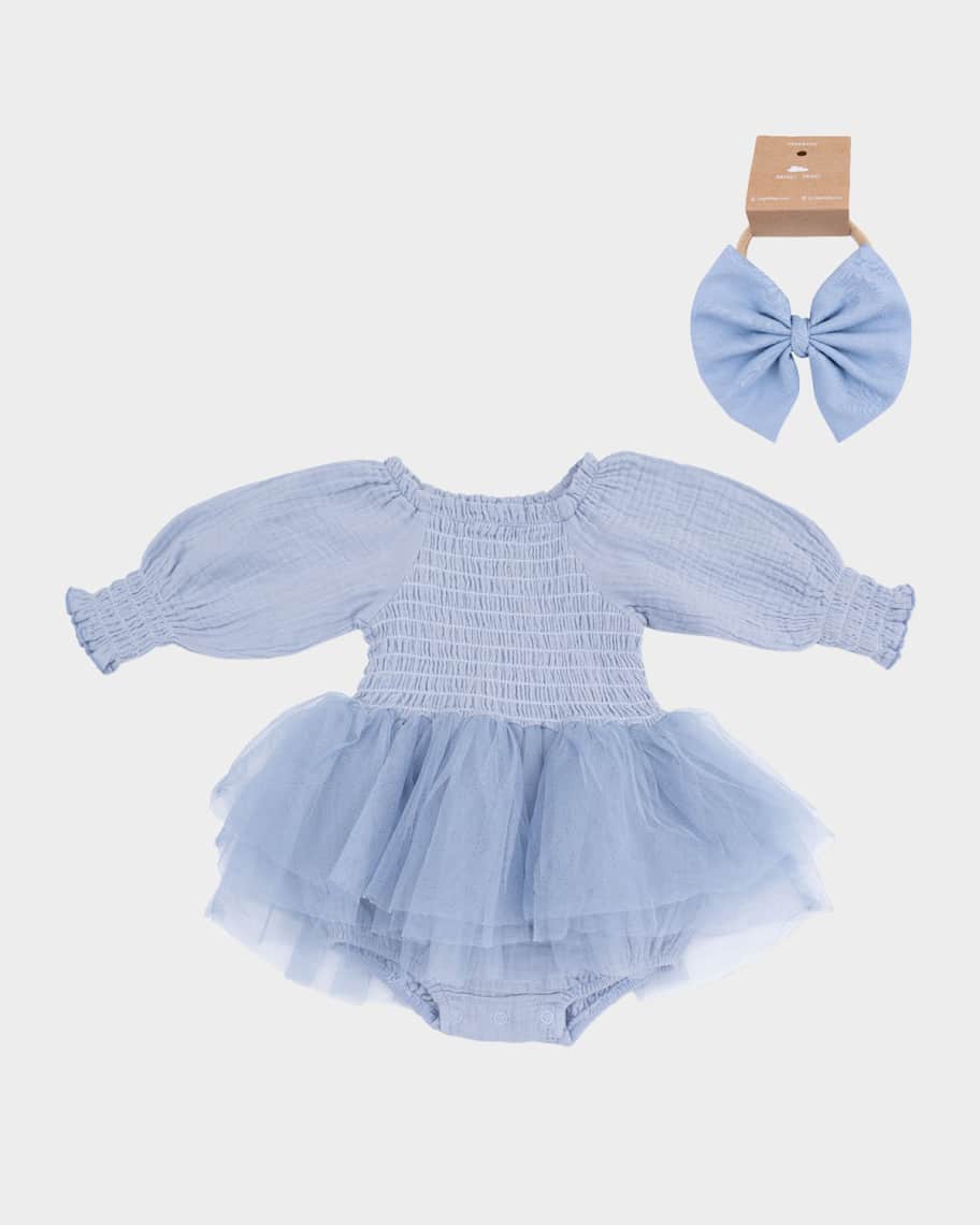 Angel Dear Girl's Cotton Chambray Smocked Tutu Bubble Romper & Headband ...