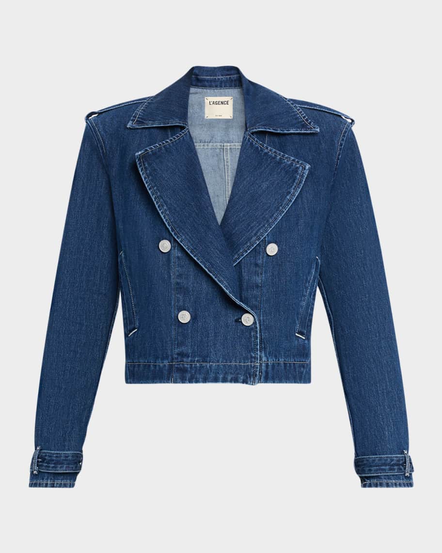 L'Agence Maddox Cropped Denim Trench Coat | Neiman Marcus