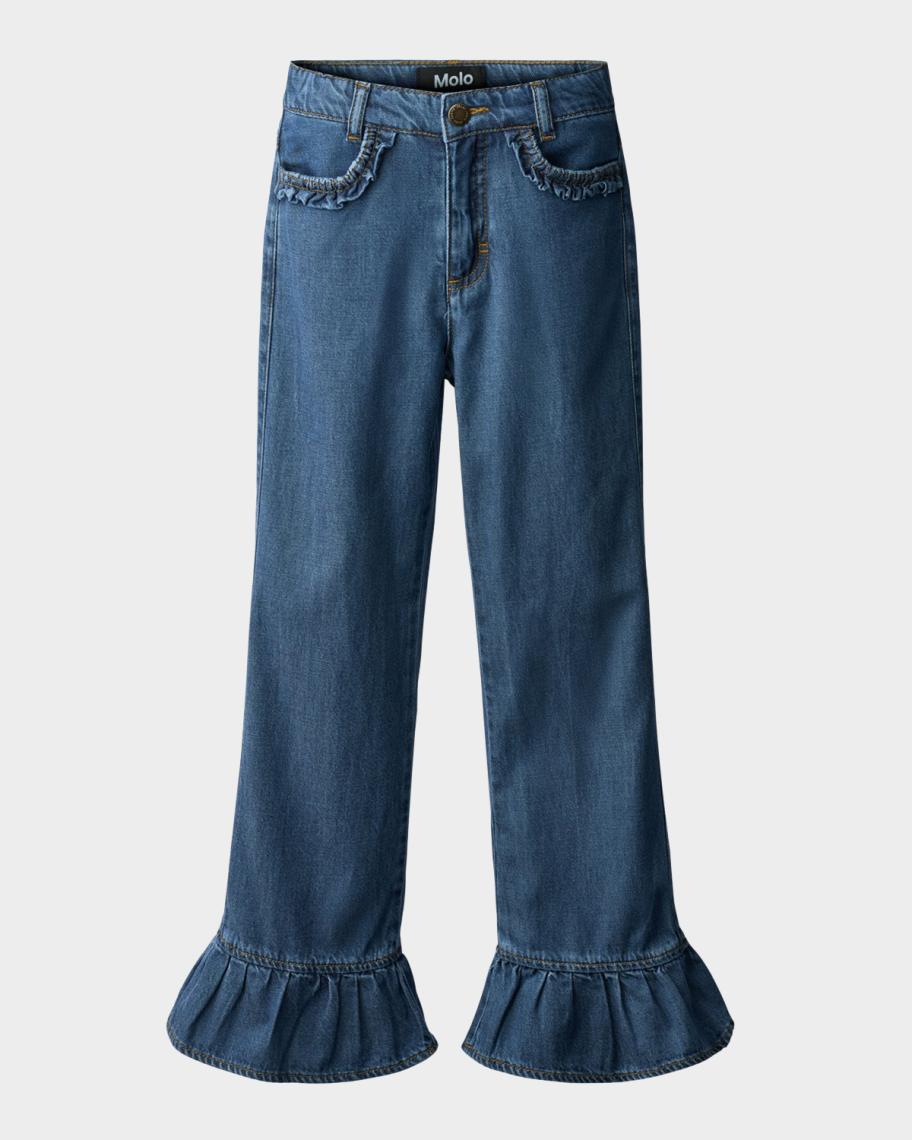 Molo Girl's Amara Flounce-Hem Denim Jeans, Size 8-12 | Neiman Marcus